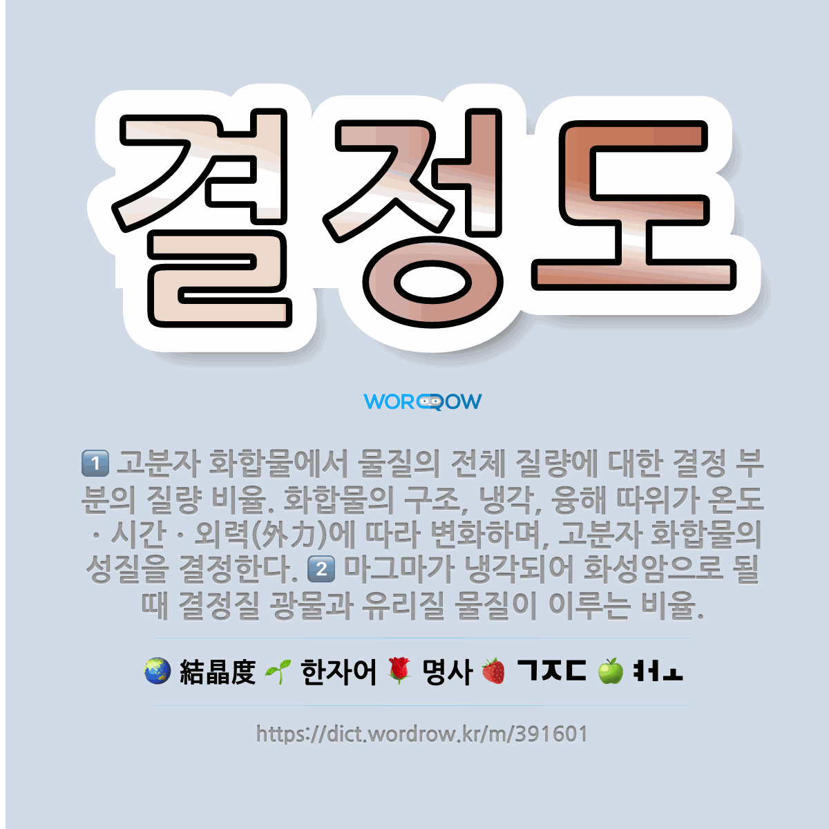 ๐๊ฒฐ์ ๋ ๊ณ ๋ถ์ ํํฉ๋ฌผ์์ ๋ฌผ์ง์ ์ ์ฒด ์ง๋์ ๋ํ ๊ฒฐ์  ๋ถ๋ถ์ ์ง๋ ๋น์จ ํํฉ๋ฌผ์ ๊ตฌ์กฐ ๋๊ฐ ์ตํด ํ์ค๊ตญ์ด๋์ฌ์ 